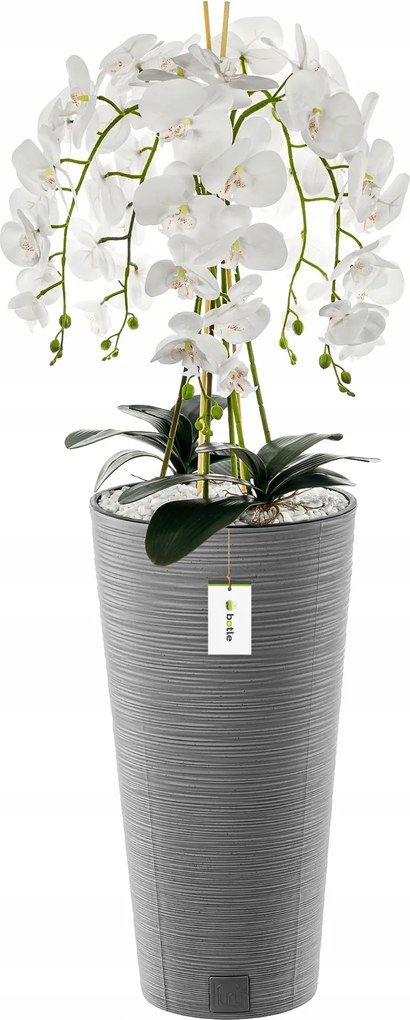 Orchidej umělá bílá kytice květy listy oblázky květináč Beton H 110 cm