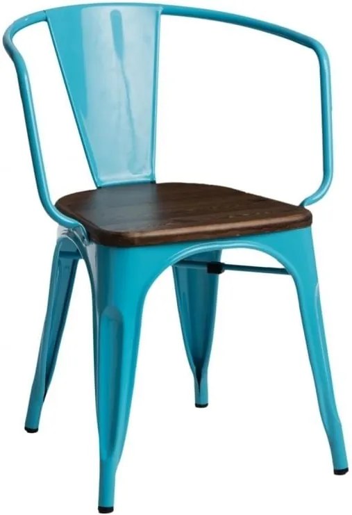 Jídelní židle Tolix 45 s područkami, modrá/ořech
