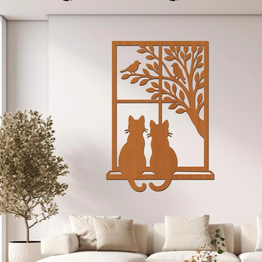 dřevo života Dřevěná dekorace Kočky v okně Zvolte rozměr (cm): 28x40, Zvolte barvu dekoru: Černá