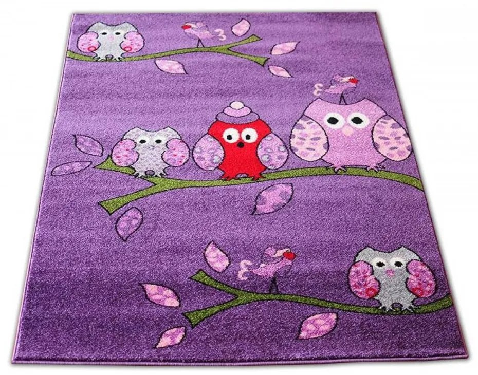 Dětský koberec Sovičky fialový, Velikosti 100x200cm