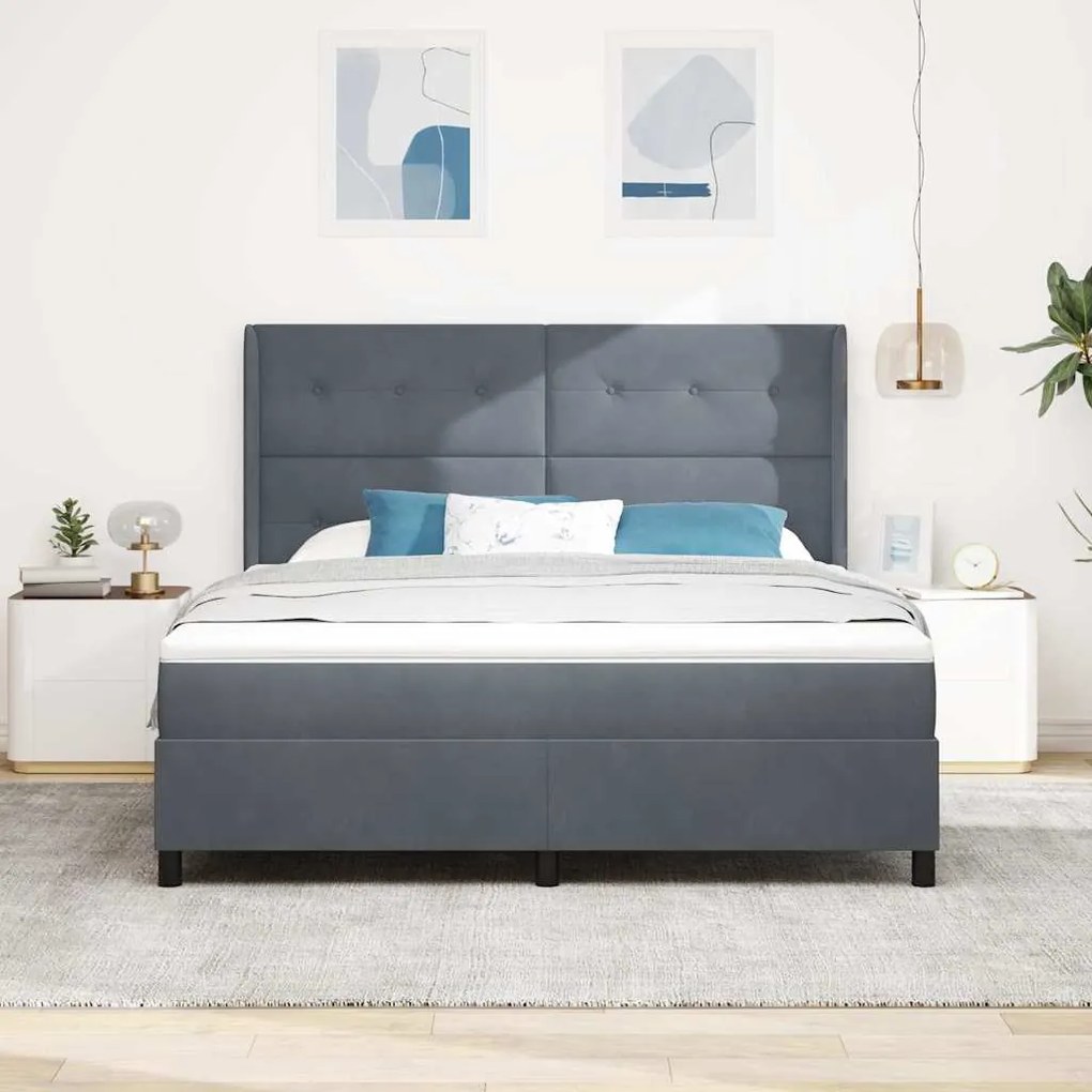 Postel s boxspringem s čelo Tmavě šedá 180 x 200 cm samet 3342021