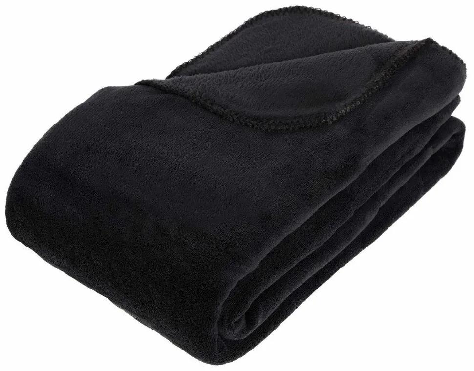 Fleecová deka v černé barvě, měkký pléd pro chladné večery - 180 x 230 cm