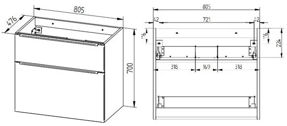 EBS Nevio B Skříňka s černým úchytem + umyvadlo 81 cm, dub Riviera S_NEVIO81CD