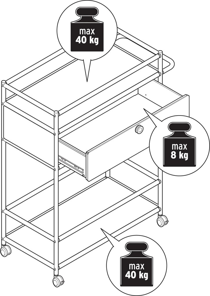 Tchibo - Kovový barový vozík »Cn3« se zásuvkou - barva: bílá