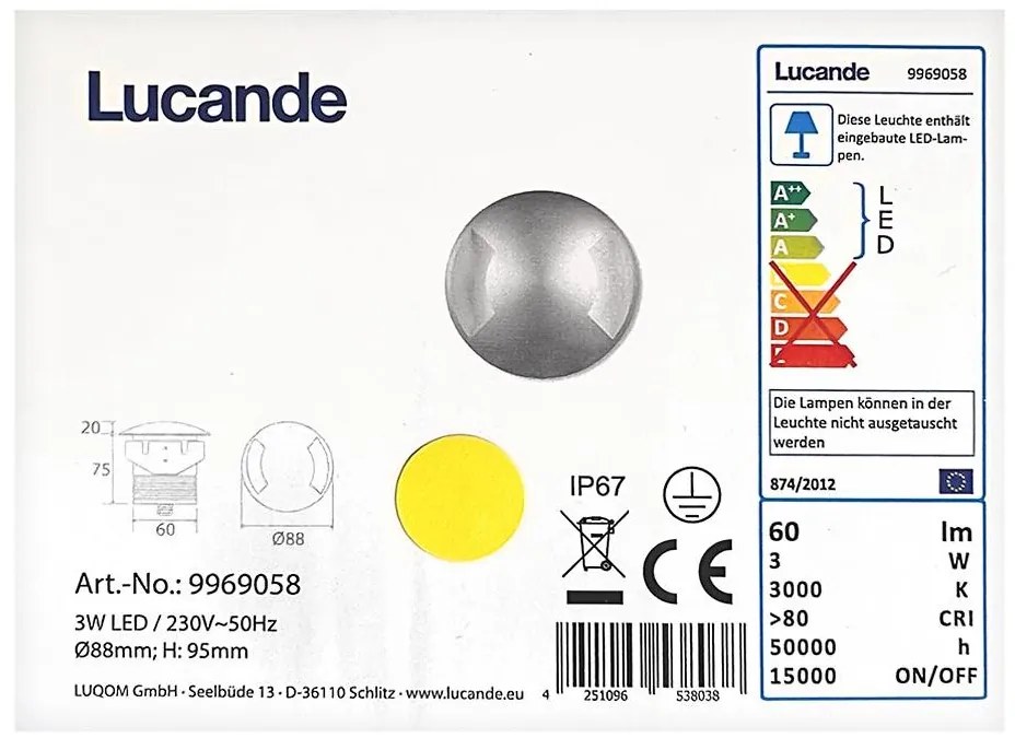 Lucande - LED Venkovní zápustné svítidlo HELENE LED/3W/230V IP67