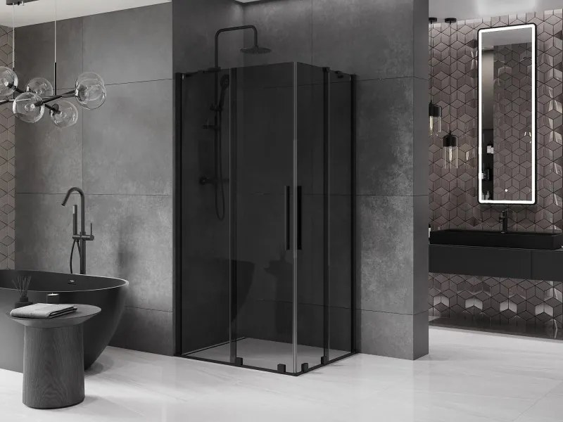 Mexen Velar Duo, sprchový kout s posuvnými dveřmi 100 x 90 cm, 8mm šedé sklo, černá matná, 871-100-090-42-70