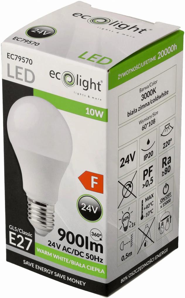 ECOLIGHT LED žárovka E27 10W 24V - teplá bílá