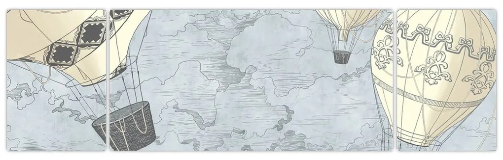 Obraz - Balóny nad městem, chladné tóny (170x50 cm)