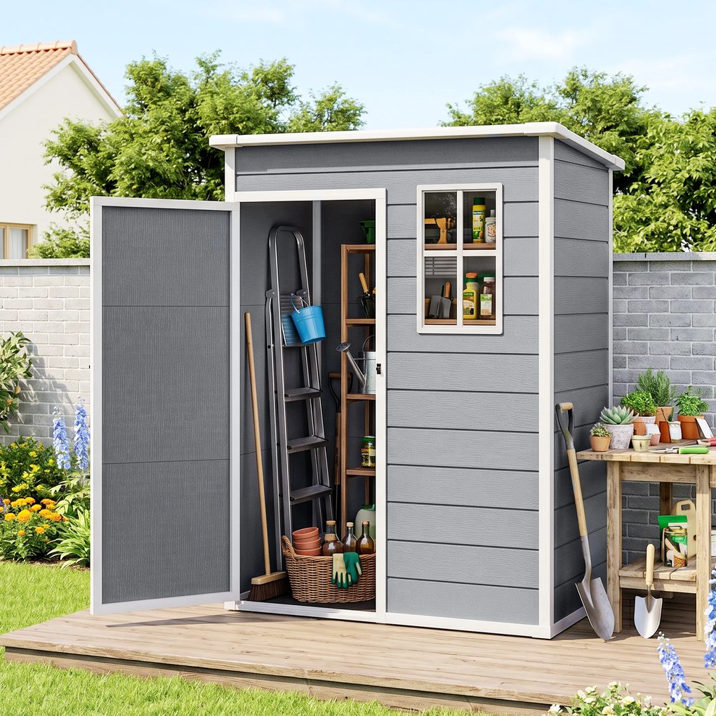Zahradní kůlna Outsunny 1,14 m² - uzamykatelné dveře, ventilace a okno - rozměry 151D x 92Š x 193V cm - plast, šedá