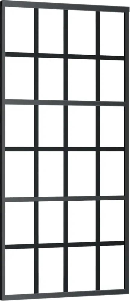 vidaXL Posuvné dveře ESG sklo a hliník 90 x 205 cm černé [151021]