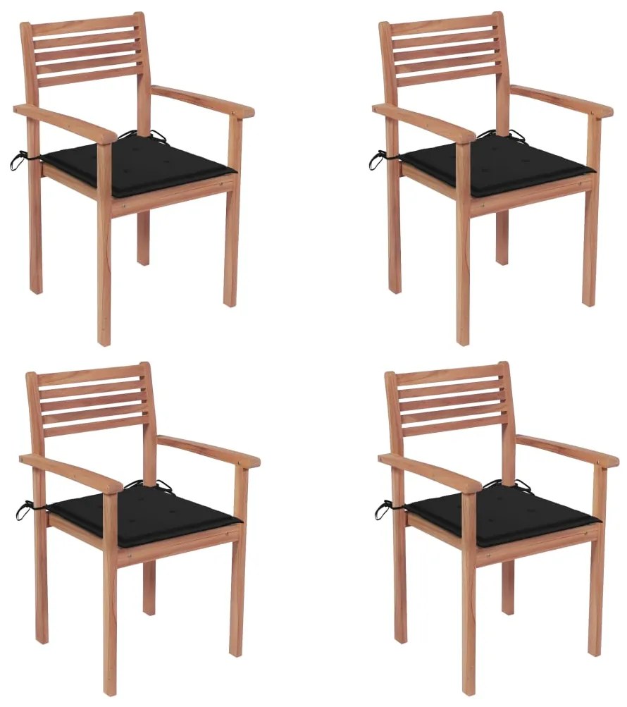 3062296 vidaXL Zahradní židle 4 ks černé podušky masivní teak