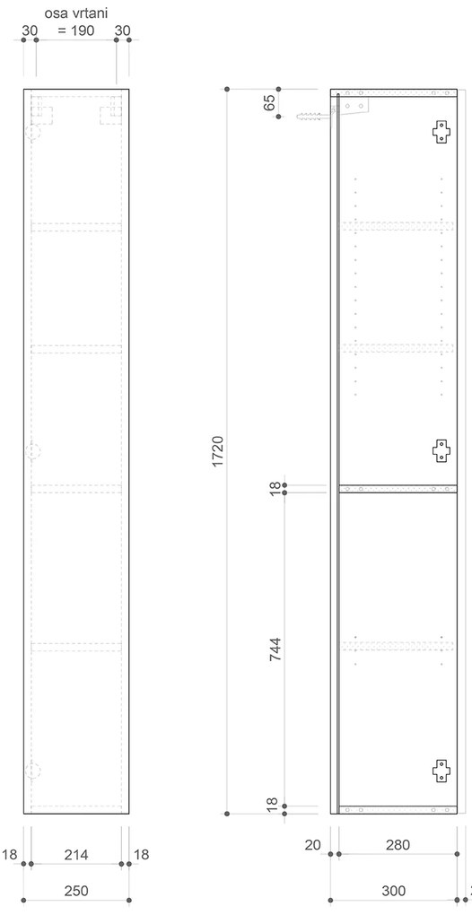 Sapho, ESPACE skříňka 25x172x32cm, 1x dvířka, levá/pravá, bílá lesk, ESC120-3030