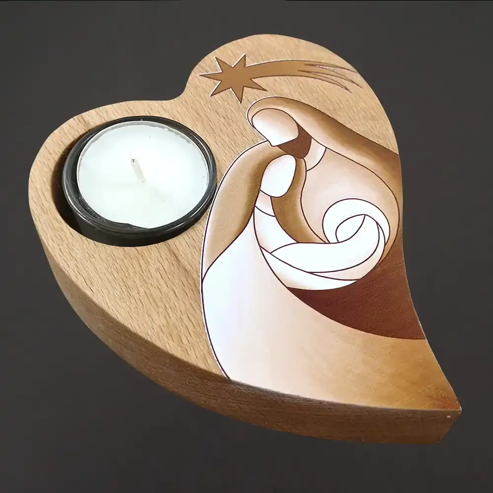 AMADEA Dřevěný svícen srdce - betlém, masivní dřevo, 15 cm, český výrobek |  BIANO