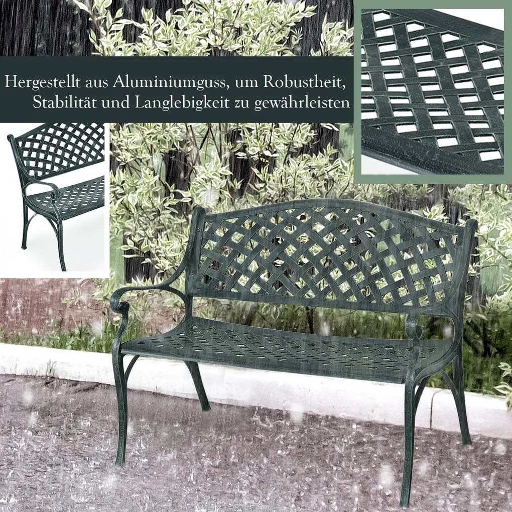 Costway Zahradní lavice hliníková s područkami antická – 103 × 55 × 82 cm