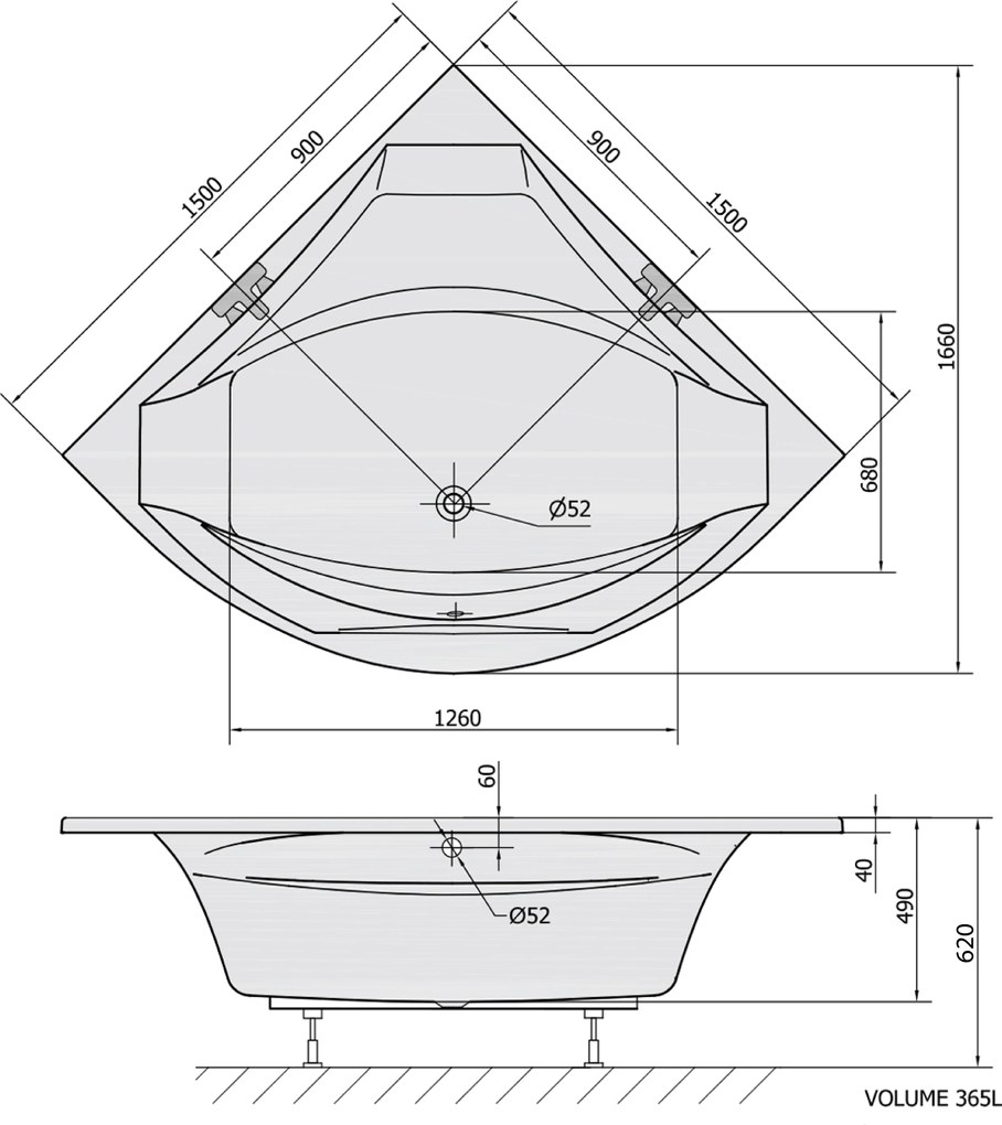 Polysan Rosana 150 x 150 cm vana rohová akrylátová 63119
