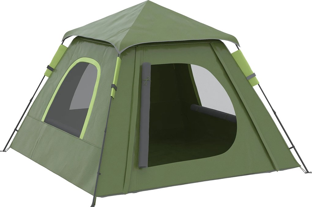 Outsunny Pop-up stan pro 2-3 osoby, přenosný, lehký, vodotěsný kempingový stan 2000mm UV50+ ochrana s oknem 210x210x150 cm, zelený | Aosom