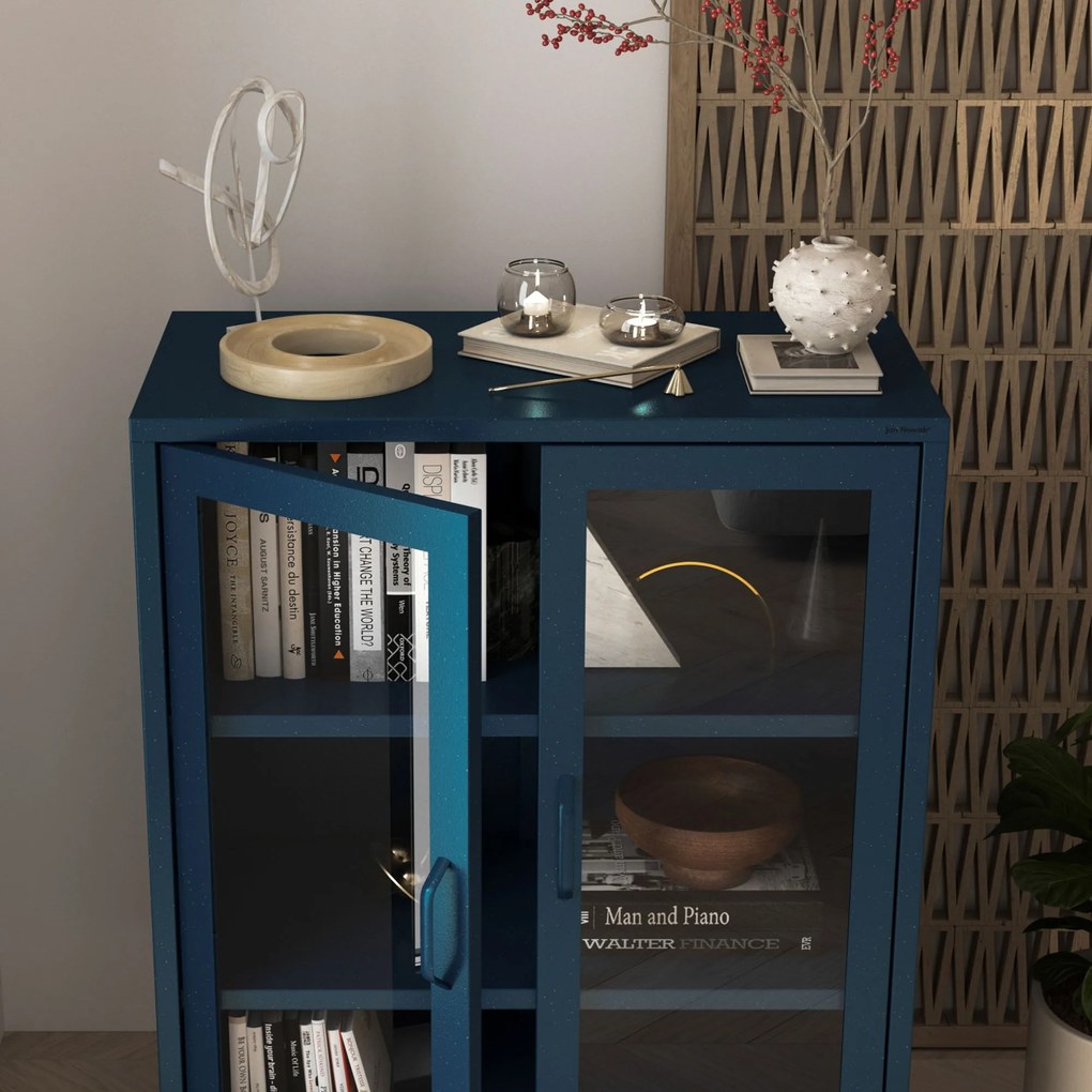 Vitrína GINA, 800 x 1015 x 400 mm, Modern: tmavě modrá barva