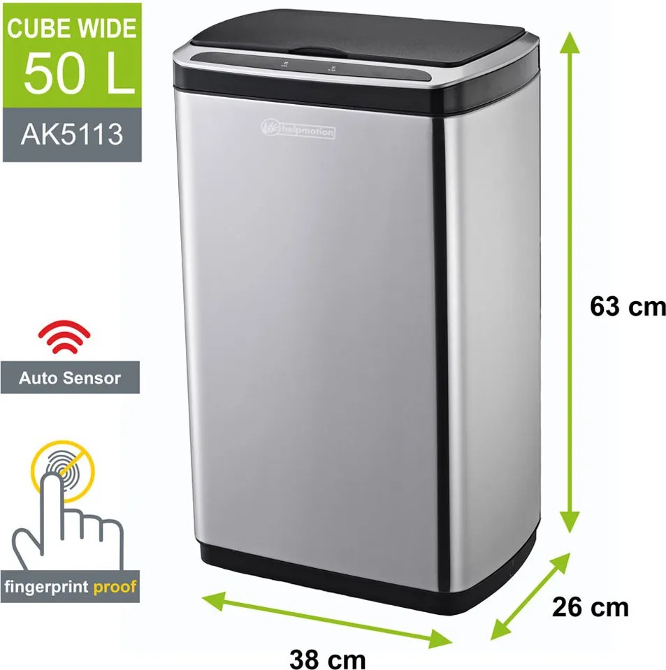 Helpmation CUBE WIDE 50L (AK5113) - Bezdotykový koš