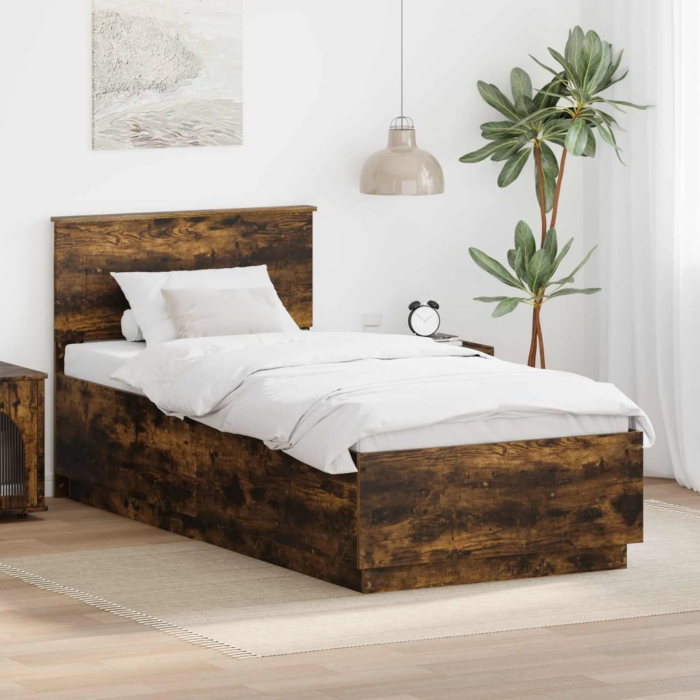Rám postele s čelo Kouřový dub 70 x 190 cm Kompozitní dřevo 3408219