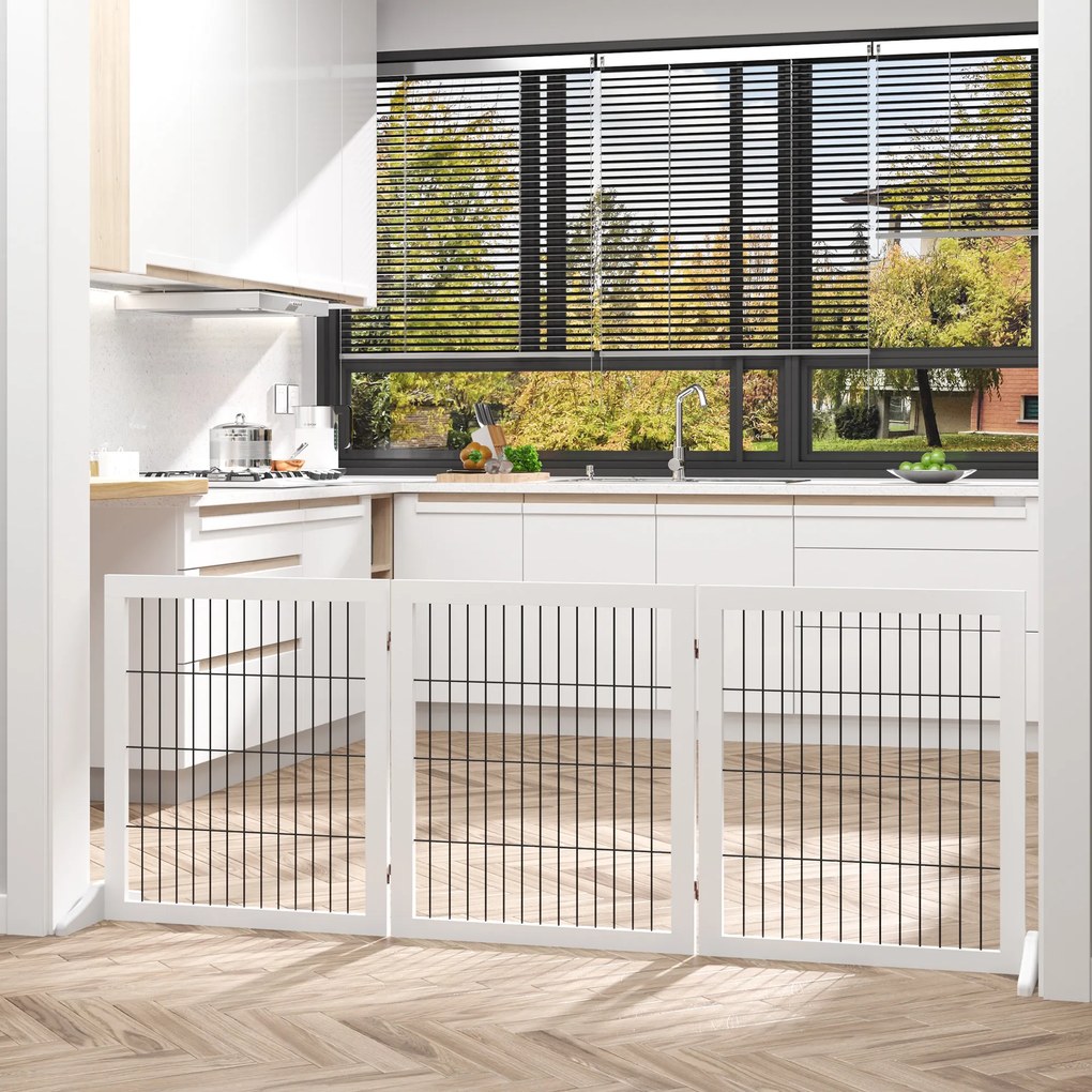 PawHut zábrana pro psy ochranný plot schodišťová brána 185 x 36 x 71 cm z borovicového dřeva v bílé barvě, ideální pro ochranu dveří a bezpečnost psů…