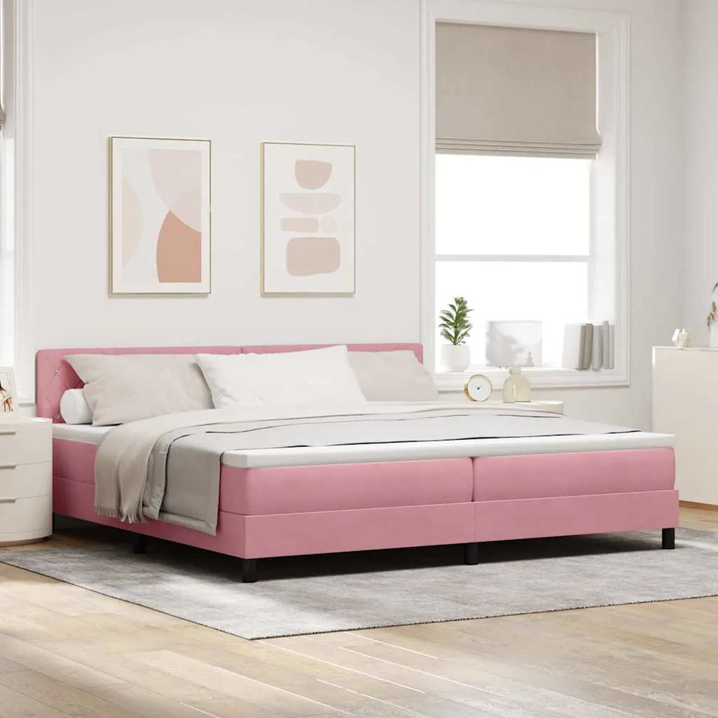 Postel s boxspringem s matrací s čelo Růžová 200 x 200 cm samet 3339133