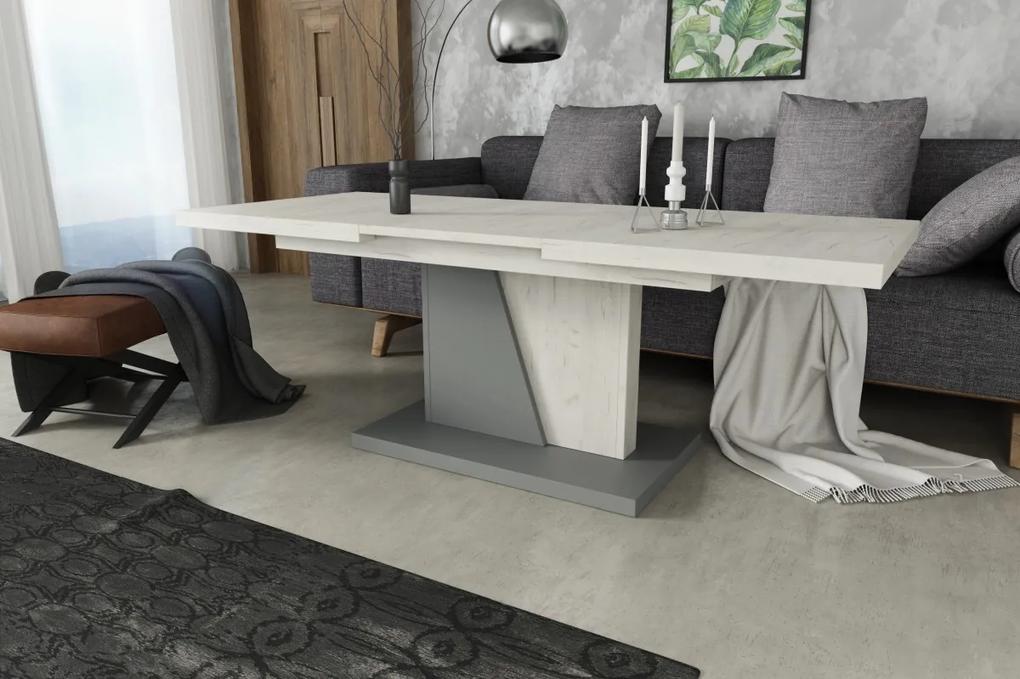 Mazzoni NOIR dub craft bílý/šedá rozkládací, konferenční stůl, stolek