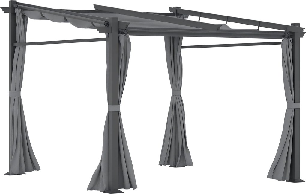 Pergola s terasovou střechou Outsunny, přibližně 3x3m, kryt terasy, zahradní pavilon, hliníková konstrukce, montáž na stěnu, pergola se skládací střec