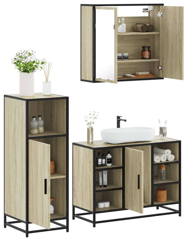 3dílný set koupelnového nábytku dub sonoma kompozitní dřevo 3300971