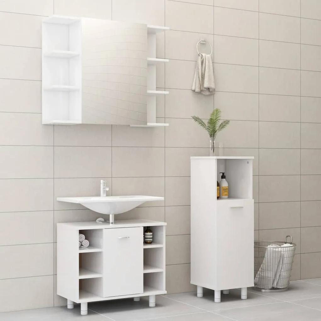 3dílná koupelnová sestava bílá vysoký lesk kompozitní dřevo,  3056949