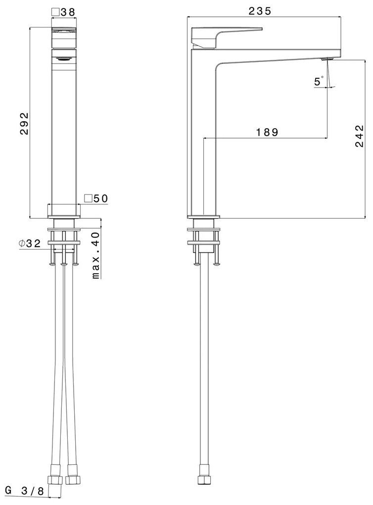 Sapho, DIMY stojánková umyvadlová baterie vysoká bez výpusti, prodloužená hubice, chrom, DM006