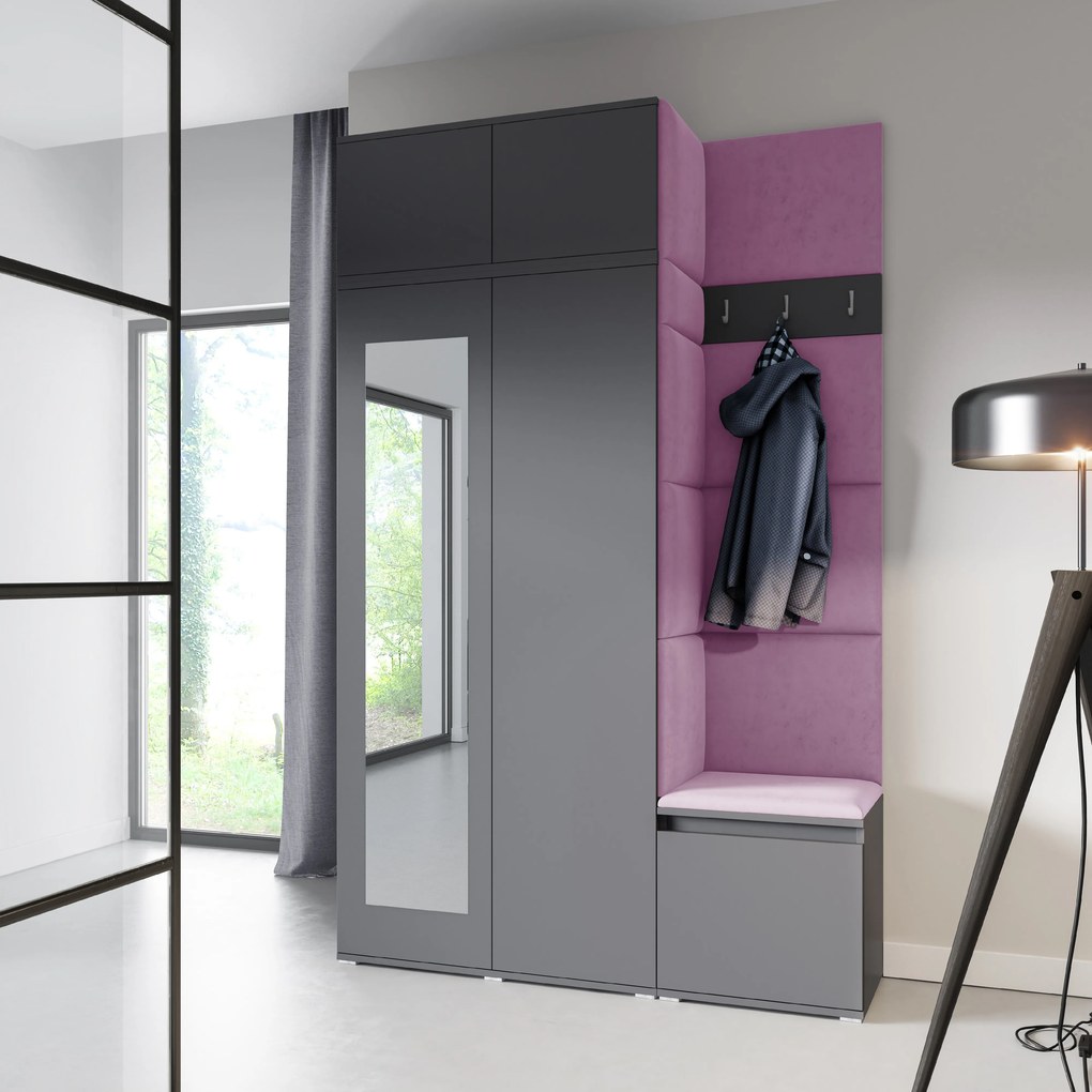 Eka Předsíňová stěna s čalouněnými panely Trinity 20 - Grafit / Fialová 2311
