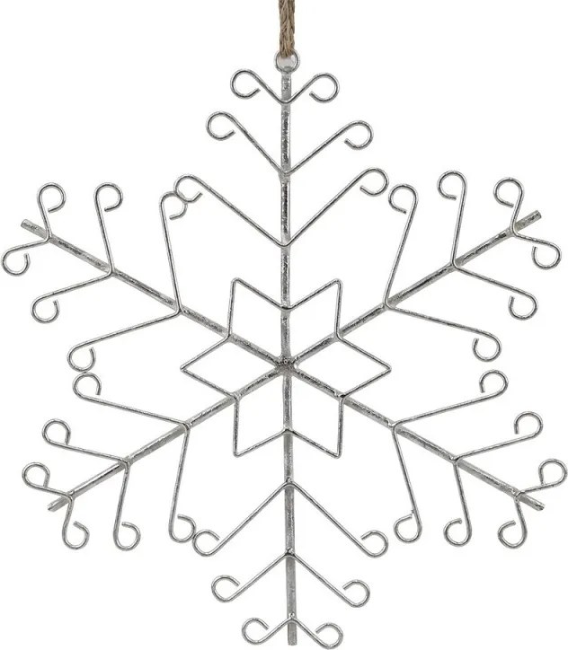 Stříbrná antik veliká kovová závěsná vločka Snowflake - 43*1*48 cm