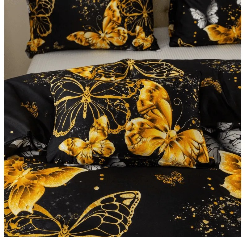 Povlečení z mikrovlákna GOLD BUTTERFLY černé Rozměr povlečení: 2 ks 70 x 90 cm | 200 x 220 cm