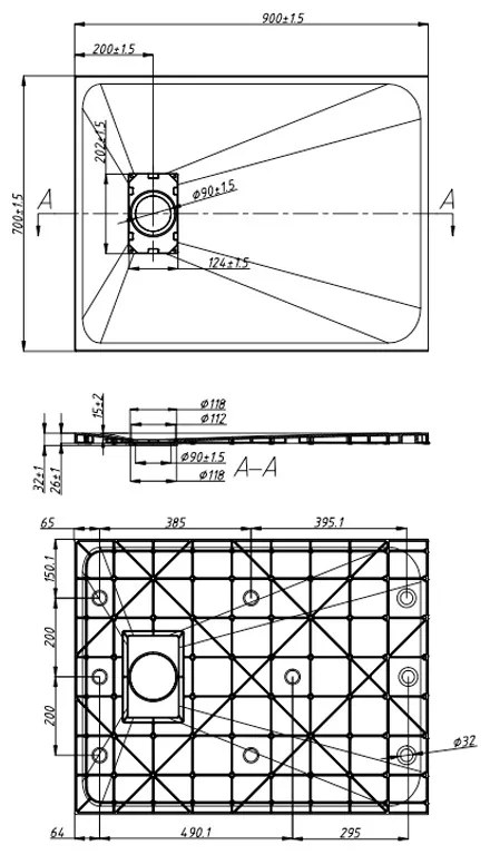 BPS-koupelny Obdélníková akrylátová sprchová vanička HYD-OSV-JUKO 90x70 šedá