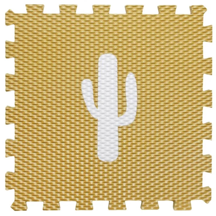 Vylen Pěnové podlahové puzzle Minideckfloor Kaktus Tmavě hnědý se zlatým kaktusem 340 x 340 mm