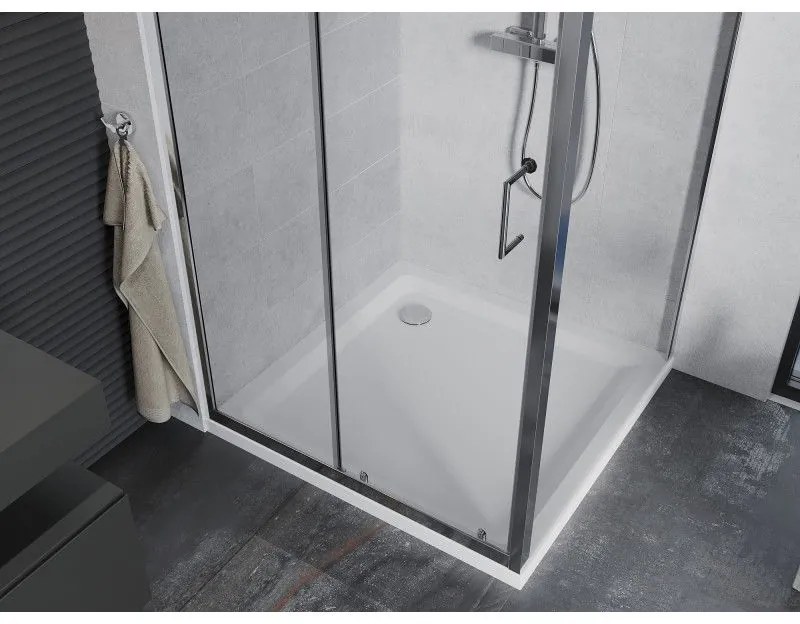 Mexen Apia posuvný sprchový kout 90 x 90 cm, 5mm sklo, chromový profil-čiré sklo + slim sprchová vanička 5cm, 840-090-090-01-00-4010