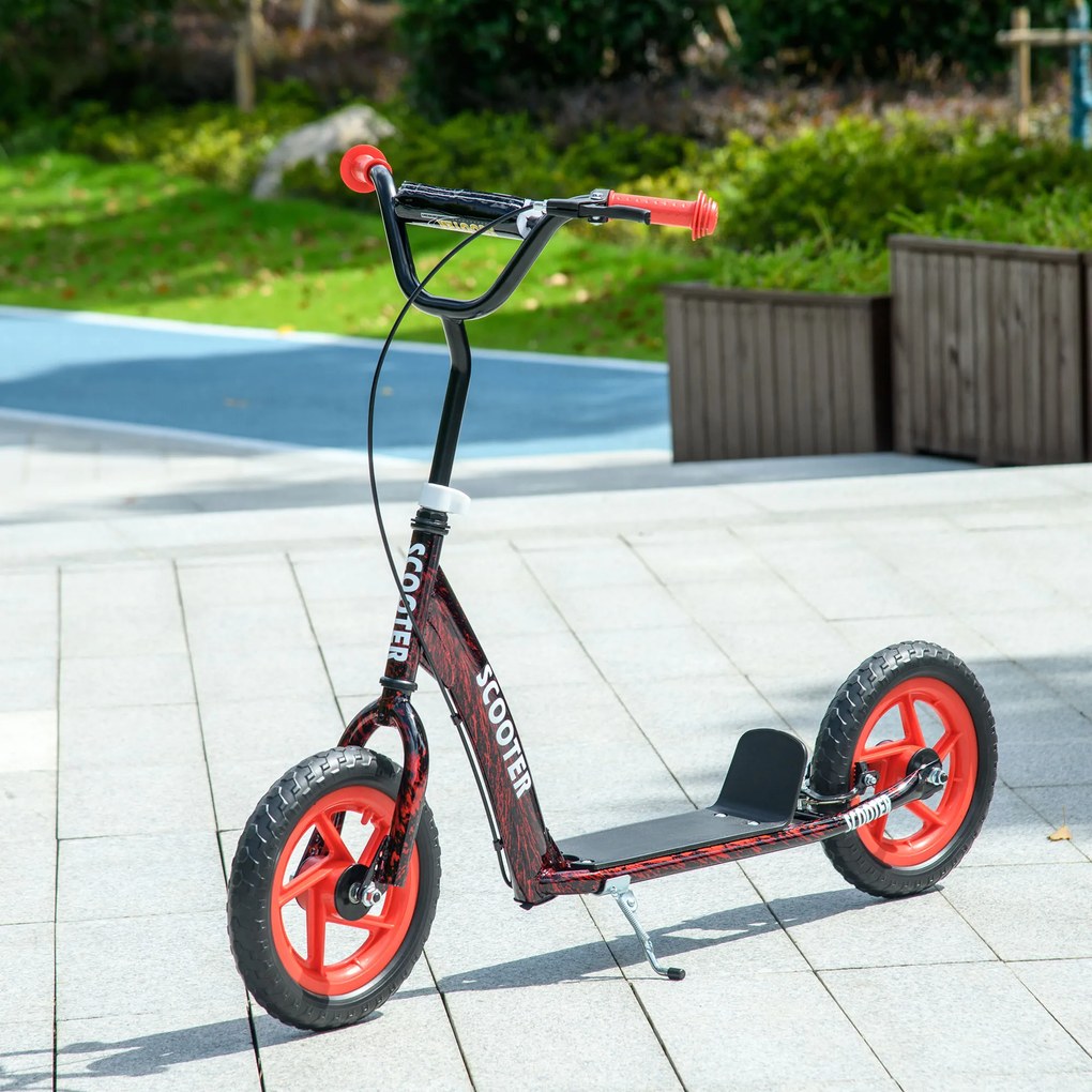 AIYAPLAY Dětská koloběžka, výškově nastavitelná koloběžka pro děti, s brzdou, stojan, 2 kola, nosnost 50 kg, ocel, plast, červená barva