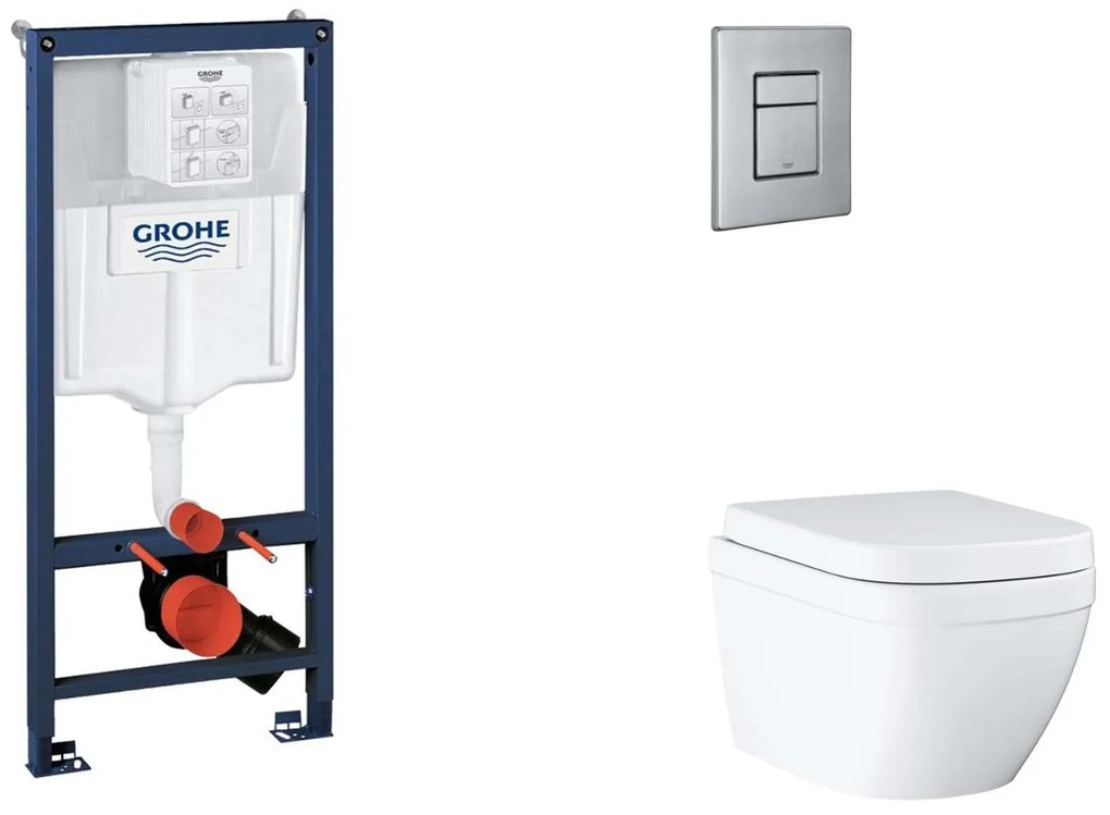 Grohe Rapid SL - Set předstěnové instalace, klozetu, sedátka SoftClose a tlačítka Skate Cosmopolitan, Triple Vortex, kartáčovaná nerezová ocel SANI11BB2118