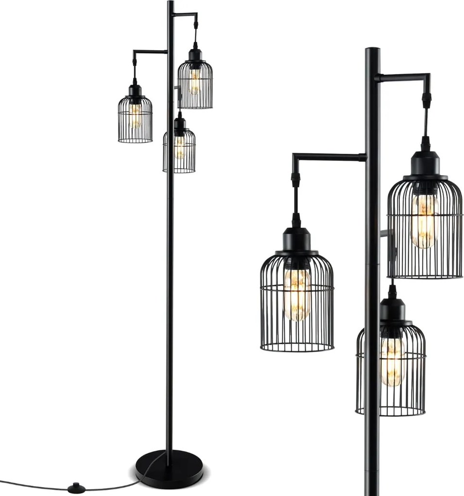 Costway Moderní stojací lampa 169 cm průmyslová stojací lampa s 3 stínidla nožní