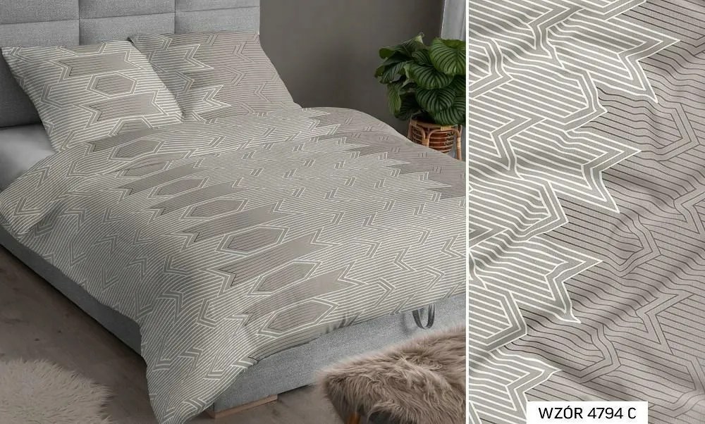 Povlečení 160x200 béžová geometrie se zapínáním na zip Karo Satin