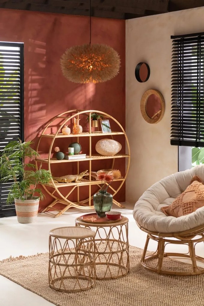Přírodní ratanový kulatý policový regál Nattio Rattan - 150*40*150cm