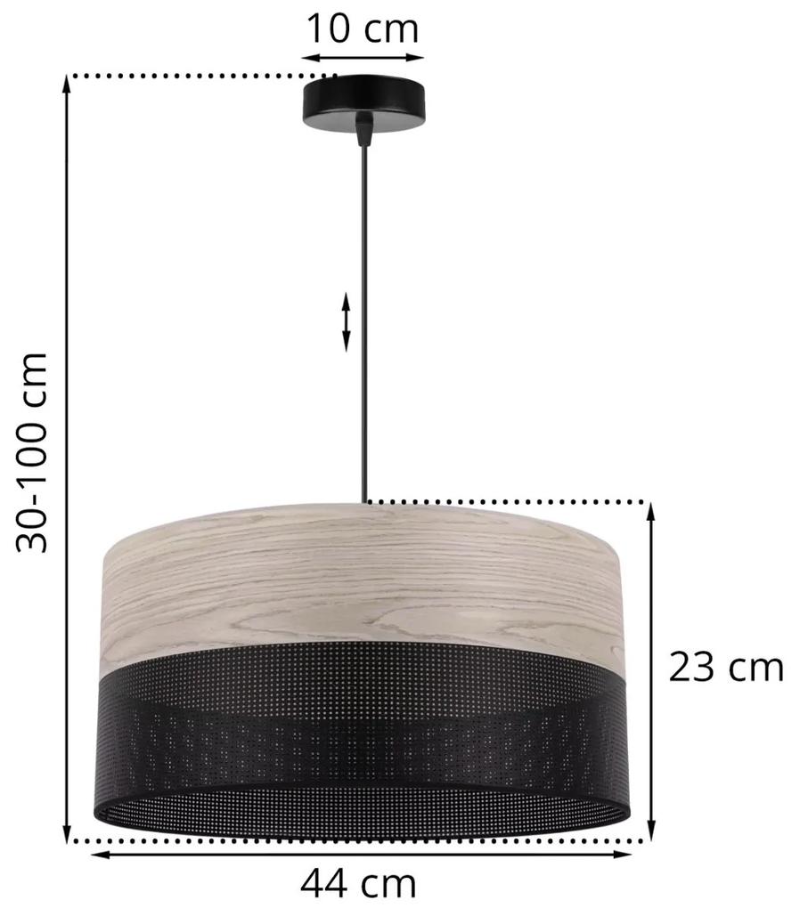 Light Home Závěsné svítidlo Wood, 1x světle béžová dubová dýha/černé plastové stínítko, (fi 44cm)