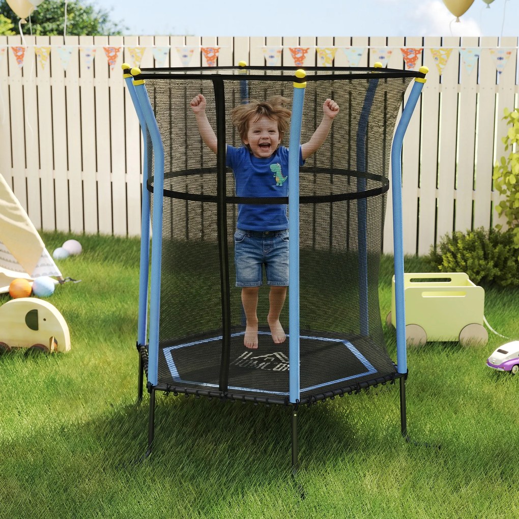 HOMCOM Dětská trampolína Ø163,5 cm, vnitřní trampolína s bezpečnostním síťovým krytem okraje gumové lano, dětská trampolína do 50 kg, pro děti 3-10 l…