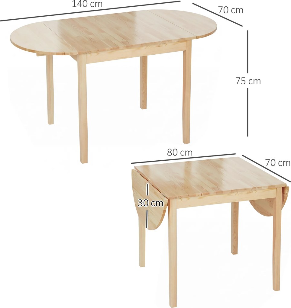 HOMCOM Skládací jídelní stůl pro 6 osob s designem se skládacími listy, oválný skládací kuchyňský stůl pro malé prostory, jídelna, kuchyně 140 x 70 x…