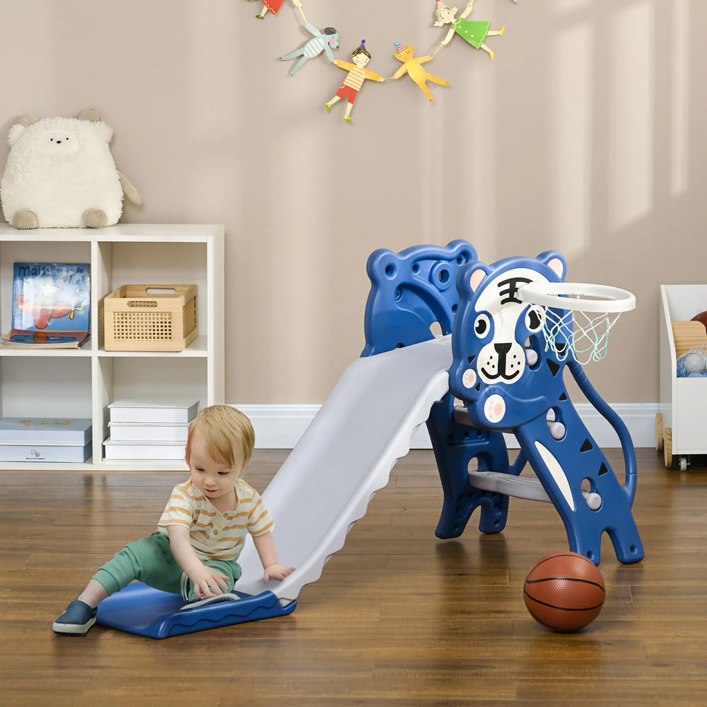 AIYAPLAY 3-v-1 dětský skluzavka pro děti ve věku 18 až 36 měsíců s 2 žebříky, 1 basketbalovým košem a vzorem zvířat pro vnitřní použití 133x60x70 cm …