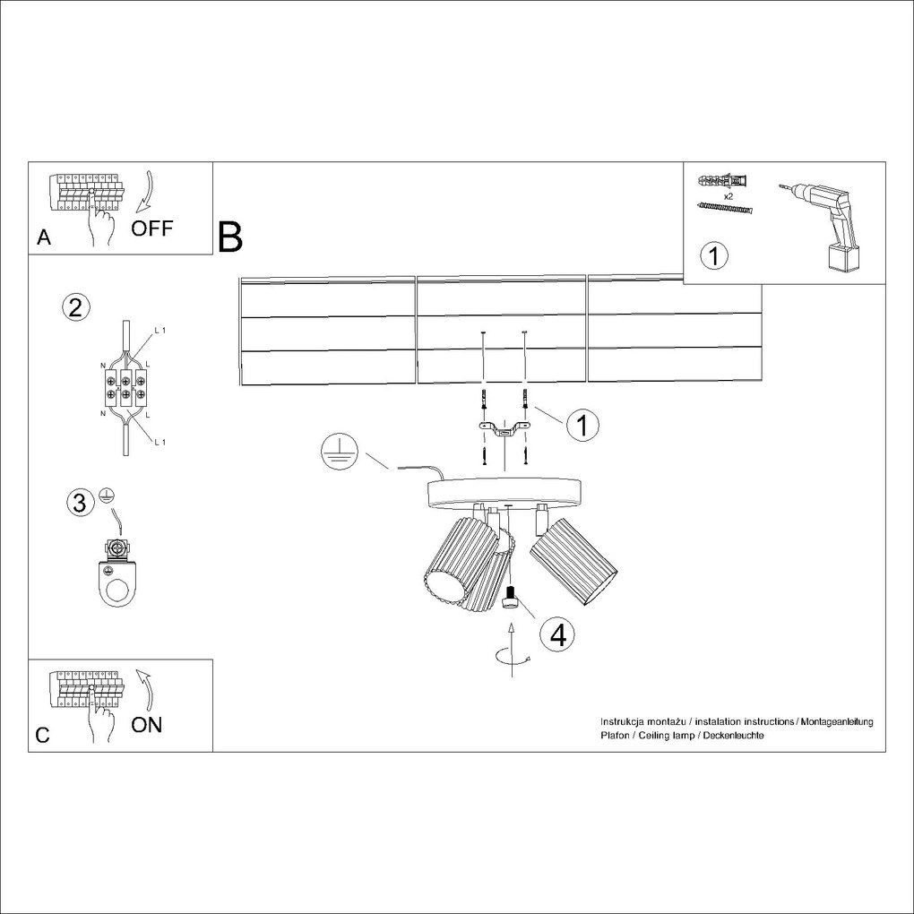 Stropní svítidlo Karbon, 3x tmavěbéžové hliníkové stínítko, (možnost polohování)