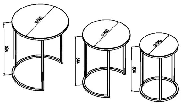 SADA 3x Odkládací stolek ALYA pr. 34/42/50 cm černá