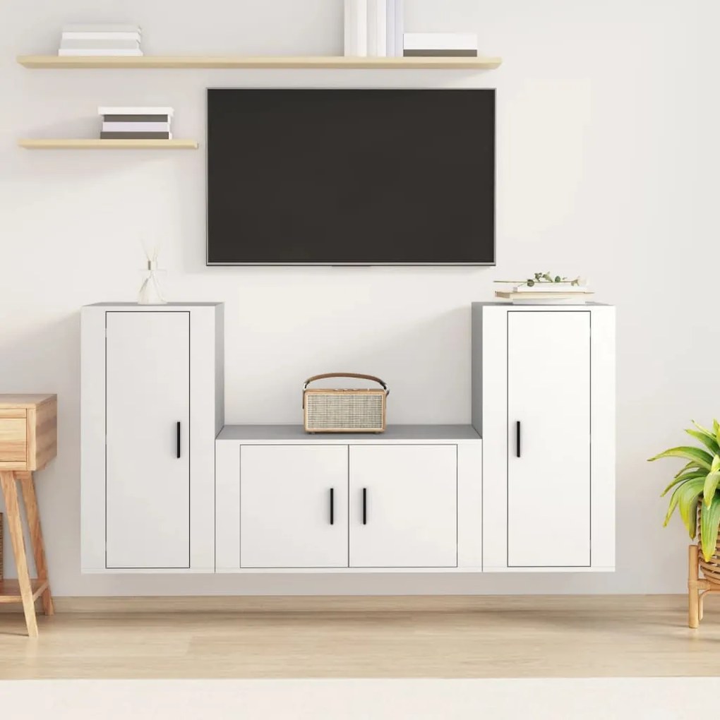3dílný set TV skříněk bílý kompozitní dřevo 3188526