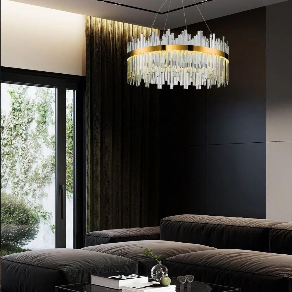 Toolight Toolight, LED křišťálové stropní svítidlo 60cm, APP1515-CP60, zlatá matná, OSW-03263