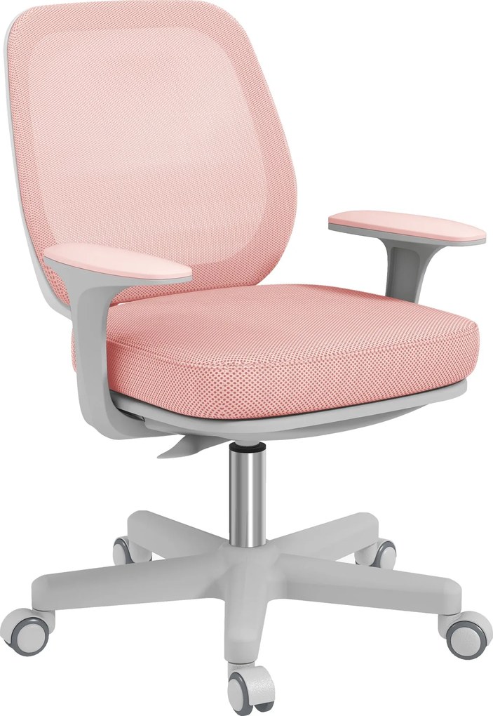 Ergonomická kancelářská židle Vinsetto z prodyšné tkaniny s 5 kolečky, nastavitelná výška, 55x48x82,5-94,5 cm, Růžová | Aosom